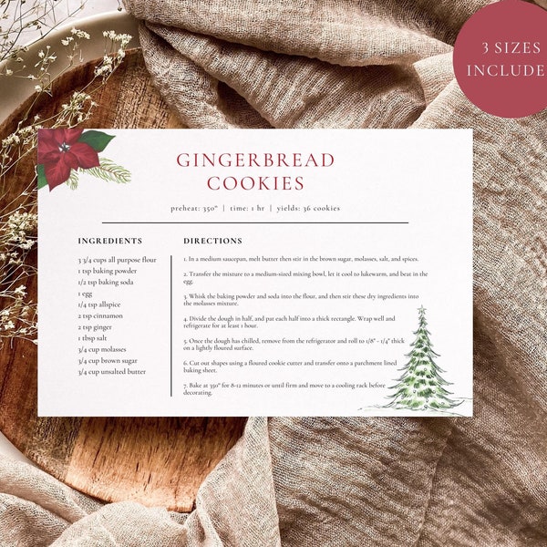 Holiday Recipe Cards - Etsy