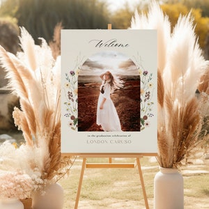 Boho Floral Graduation Welcome Sign Template, Arch Wildflower ...