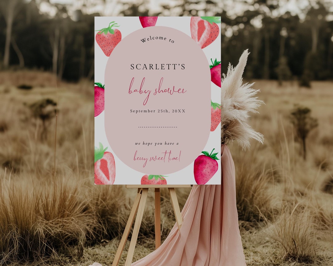 Berry Sweet Baby Shower Welcome Sign Template, Strawberry Baby Shower ...