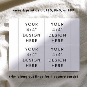 4x4 Square Printing Template, Square Gift Tag Print Guide Template, 4x4 ...