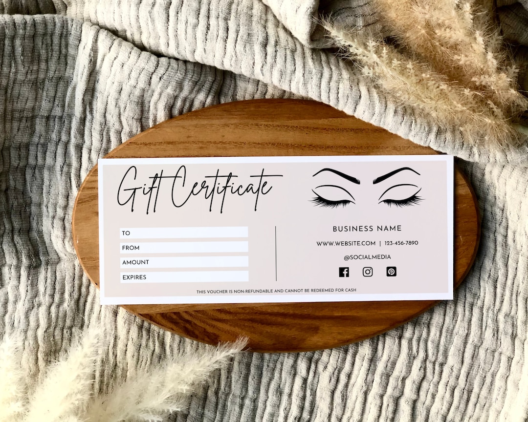 Eyelash Gift Certificate Template, Printable Boho Gift Card, Editable ...