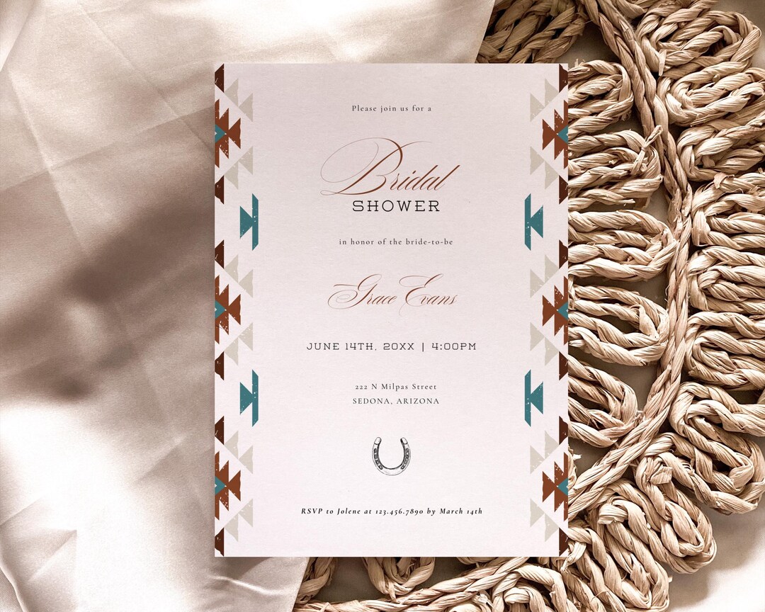 Southwestern Bridal Shower Invitation Template, Turquoise Desert Bridal ...