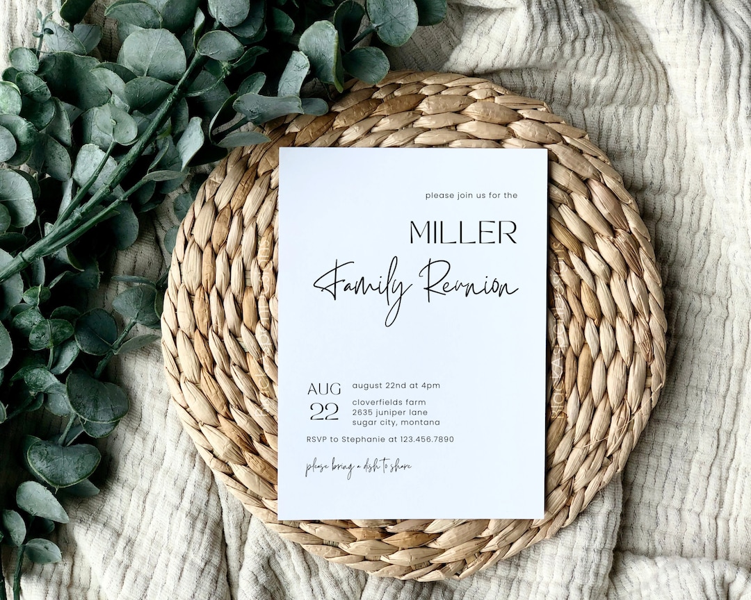 Simple Family Reunion Invitation Template, Minimalist Family Gathering ...