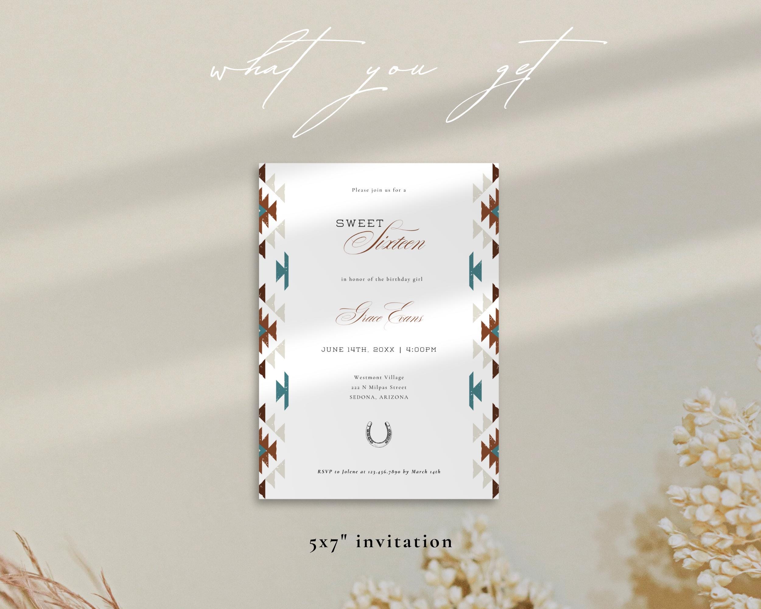 Southwestern Sweet 16 Invitation Template, Desert 16th Birthday Invite ...
