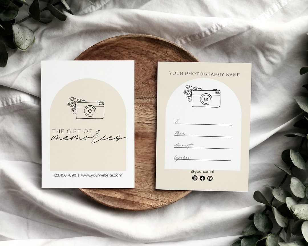 Arch Photography Gift Certificate Template, Boho Photographer Gift Card ...