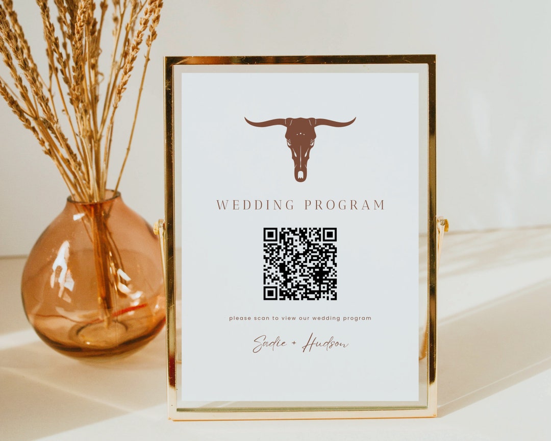Western Terracotta Wedding Program Sign Template, Rust QR Code Wedding ...