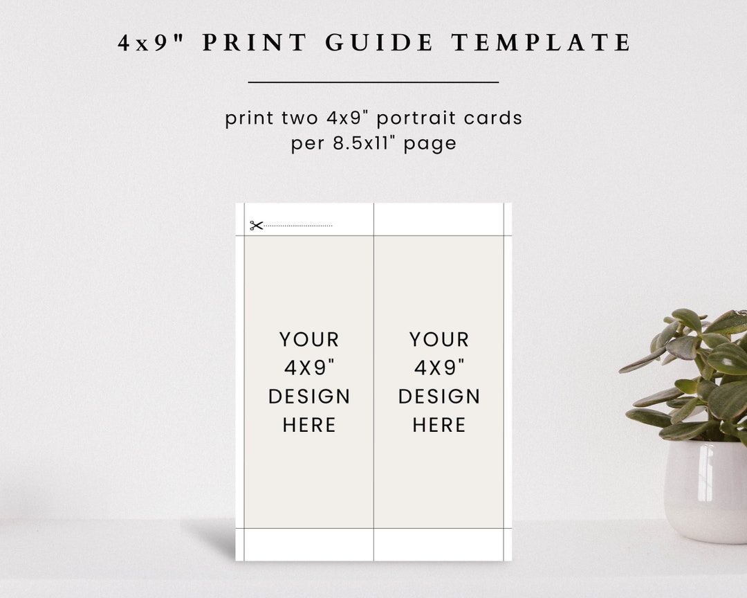 4x9 Portrait Card Printing Template, 4x9 Menu Card Printing Guide, 4x9 ...