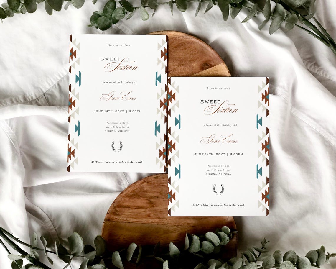 Southwestern Sweet 16 Invitation Template, Desert 16th Birthday Invite ...