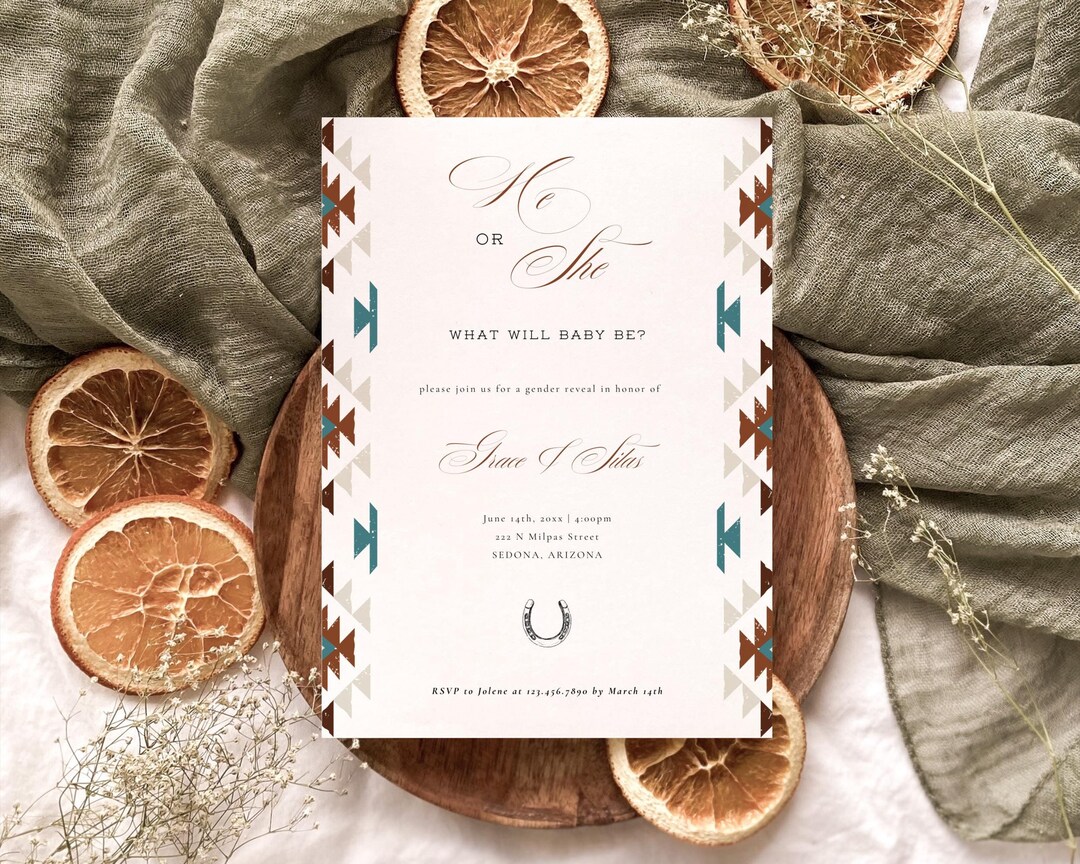 Southwestern Gender Reveal Invitation Template, Desert He or She Invite ...