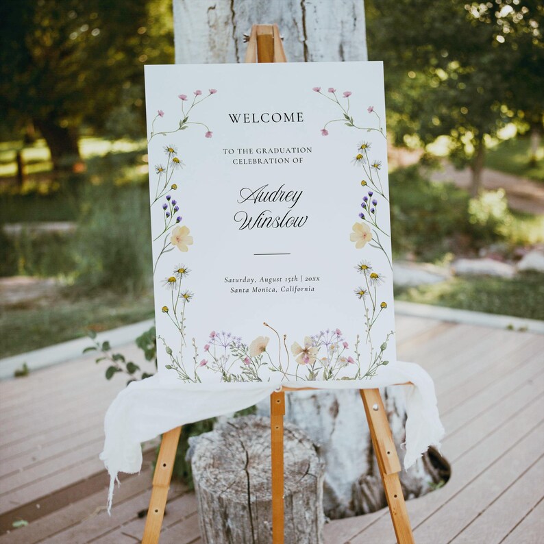 Elegant Floral Graduation Welcome Sign Template, Vintage Wildflower ...