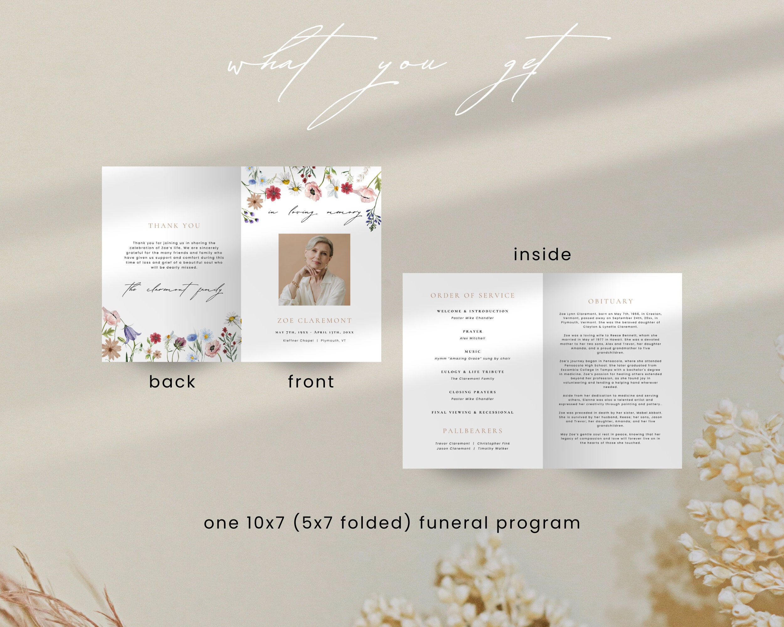 Wildflower Funeral Program Template, Blooming Floral Memorial Order of ...