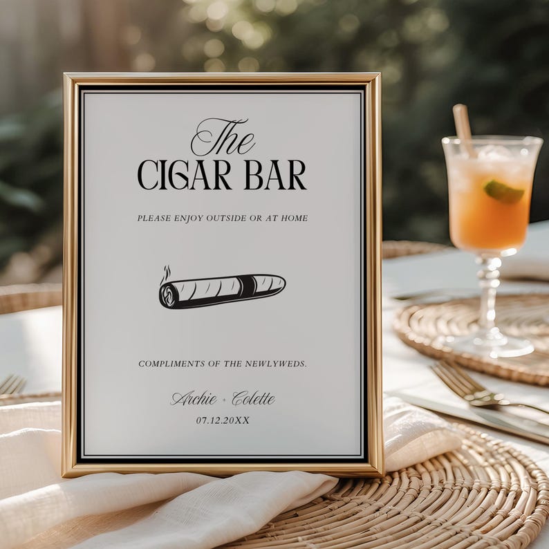 Classic Old Money Cigar Bar Sign Template, Timeless Wedding Cigar Bar ...
