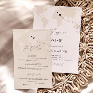 Destination Wedding Invitation Suite, Beige World Map Invitation ...