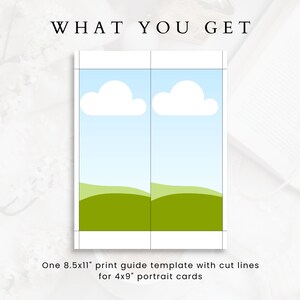 4x9 Portrait Card Printing Template, 4x9 Menu Card Printing Guide, 4x9 ...