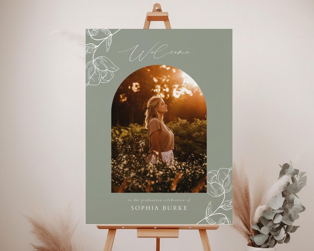Boho Sage Green Graduation Welcome Sign Template, Arched Graduation ...