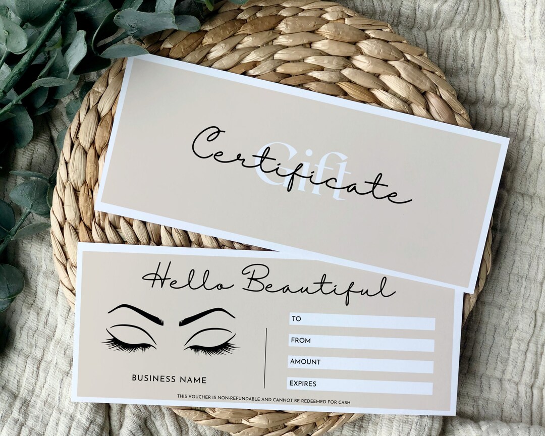 Printable Eyelash Gift Certificate Template, Lash Extension Gift ...