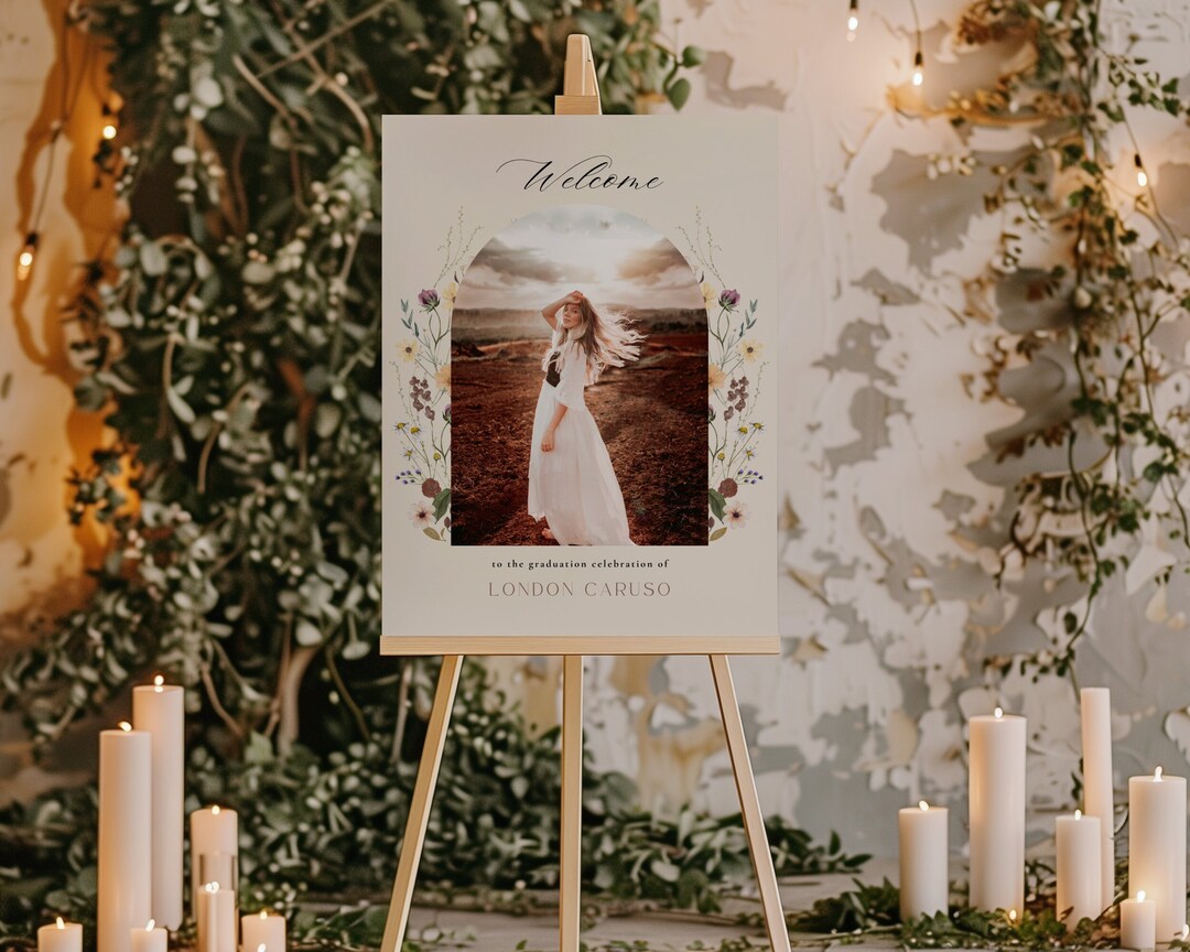 Boho Floral Graduation Welcome Sign Template, Arch Wildflower ...