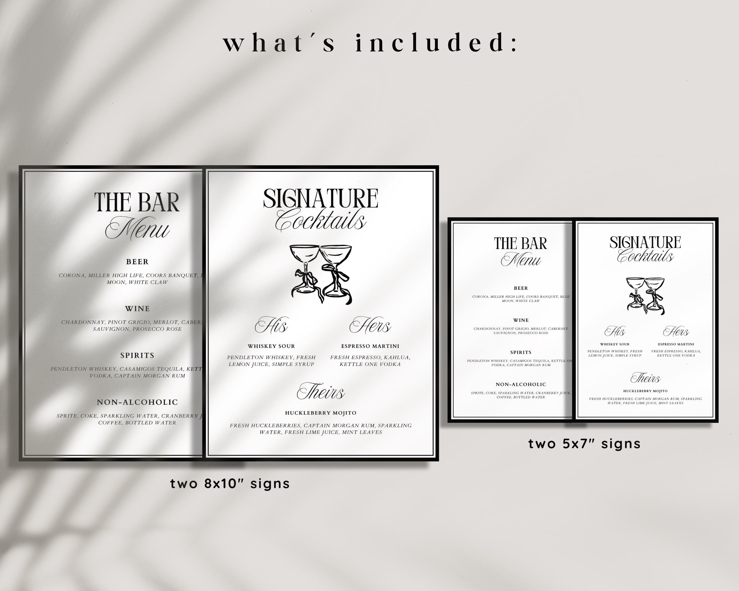 Classic Old Money Bar Menu & Signature Cocktails Sign, Timeless Wedding ...
