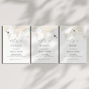 Destination Wedding Invitation Suite, Beige World Map Invitation ...