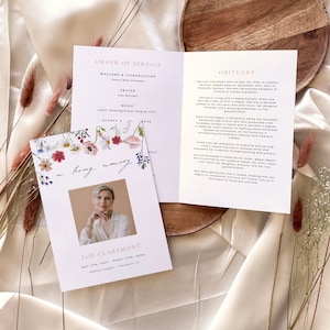 Wildflower Funeral Program Template, Blooming Floral Memorial Order of ...