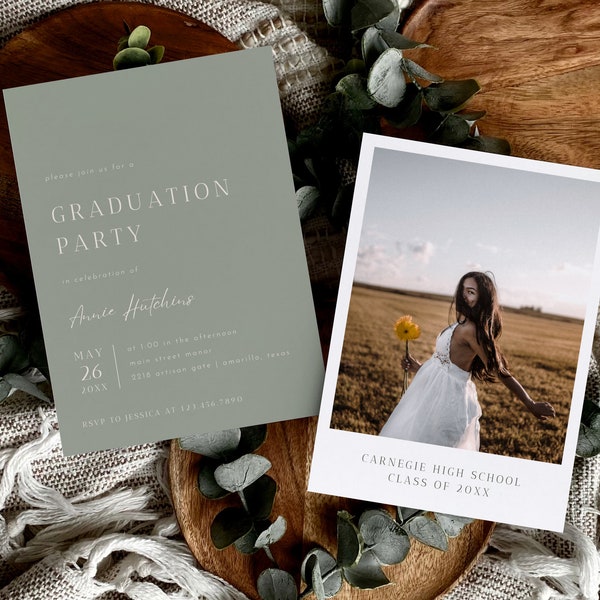Sage Green Graduation Invitations - Etsy