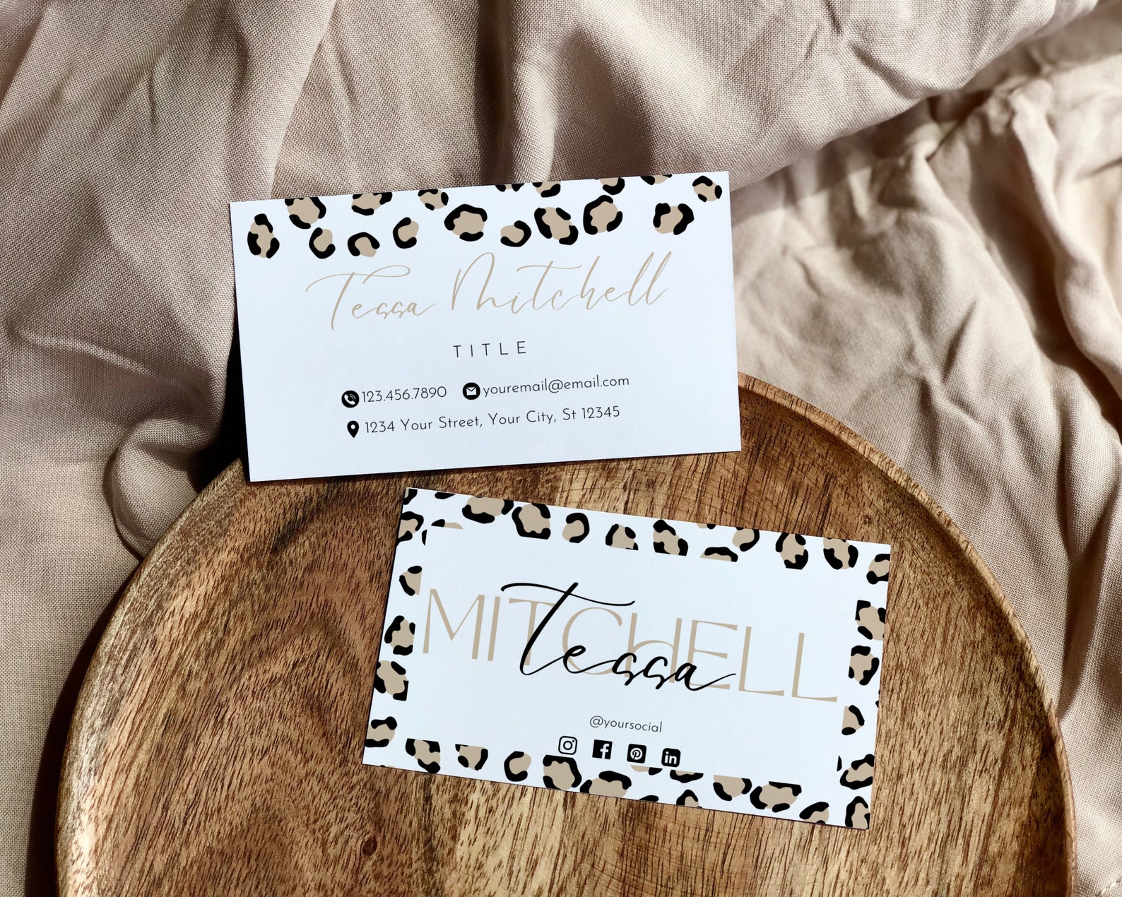 Leopard Business Card Template Custom Boho Business Card - Etsy