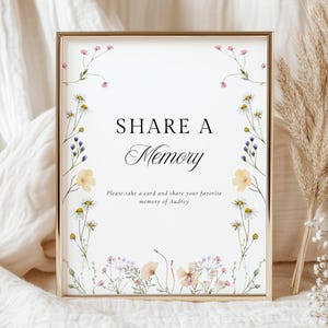 Elegant Floral Share a Memory Sign Template, Vintage Wildflower Wreath ...