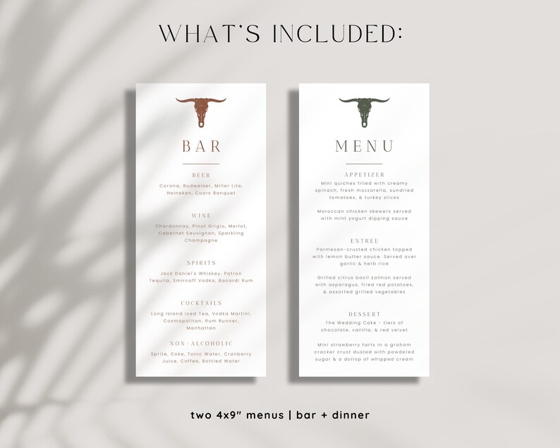Western Terracotta Wedding Menu Template, Desert Rust Wedding Bar Menu ...