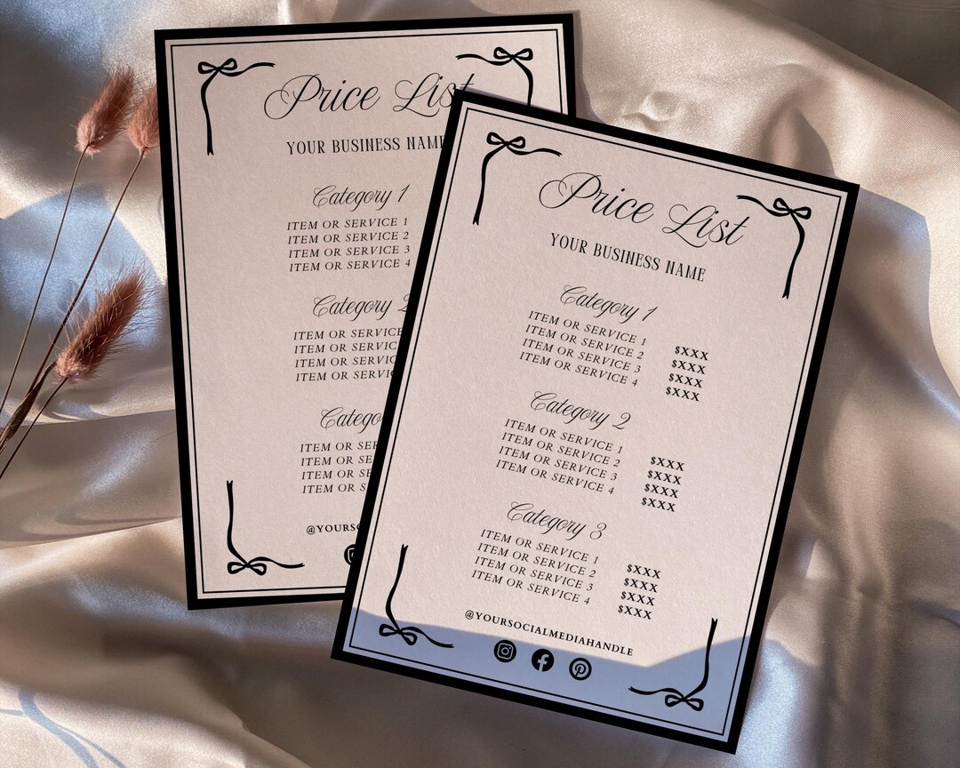 Classic Old Money Price List Template, Minimalist Luxury Small Business ...