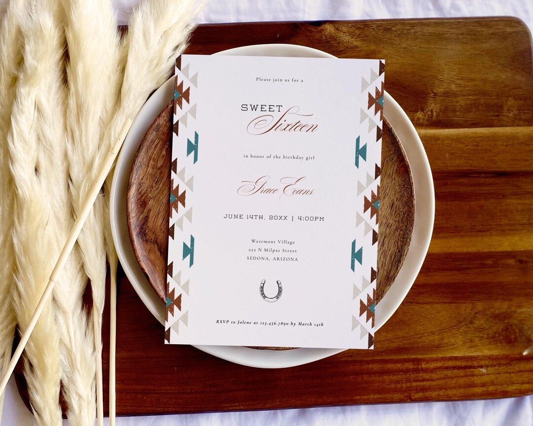 Southwestern Sweet 16 Invitation Template, Desert 16th Birthday Invite ...