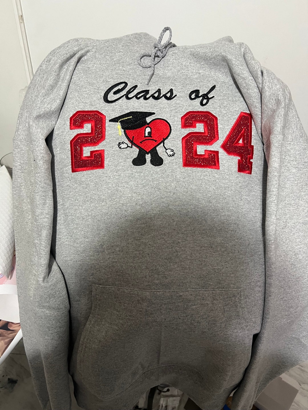 Class of 2024 Red Glitter Hoodie, 2024 Glitter Hoodie, 2024 Appliqué ...