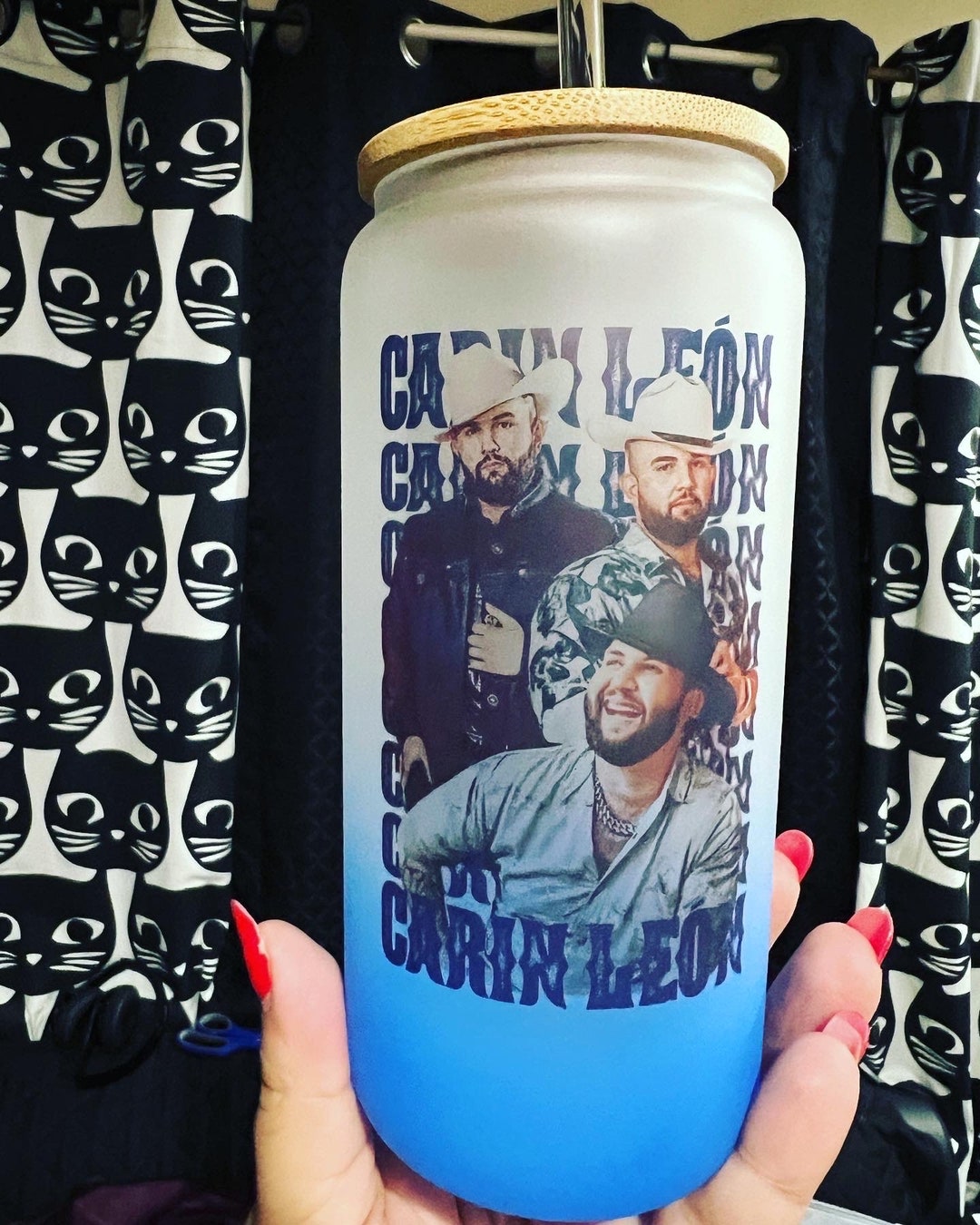 20oz Carin Leon Glass Can, 20oz Blue Carin Leon Glass Bamboo Lid ...