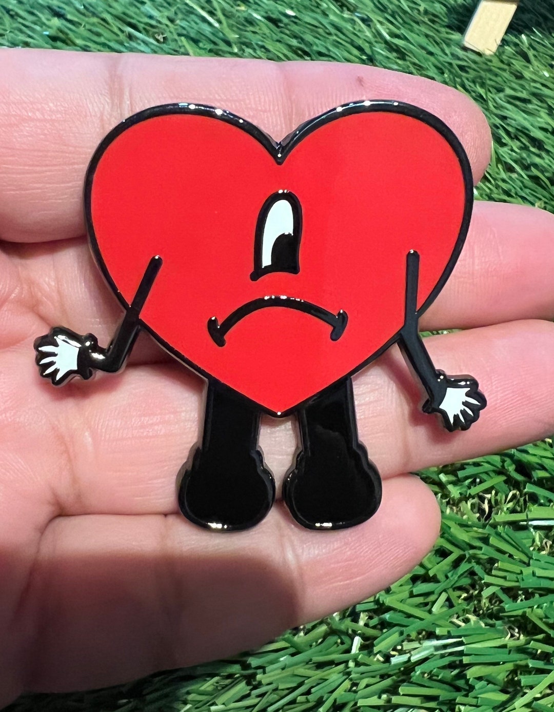 Sad Heart Enamel Pin, Benito Heart Pin, Bad Conejo Hard Enamel Pin, Red ...