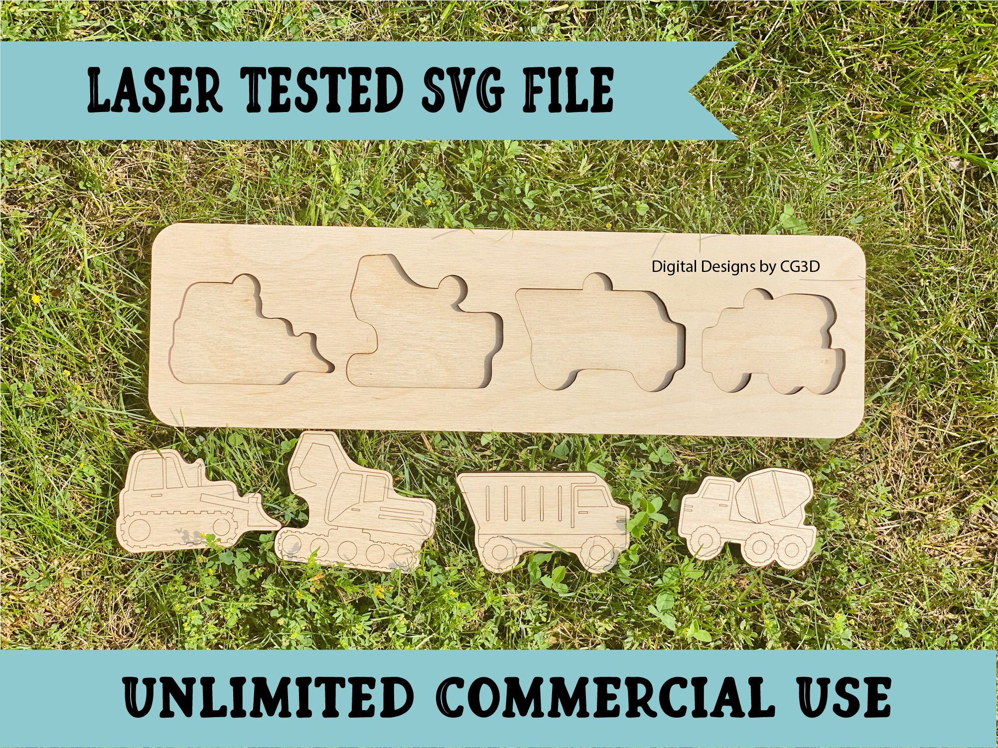 Construction Puzzle SVG Trucks Glowforge Puzzle Kids - Etsy