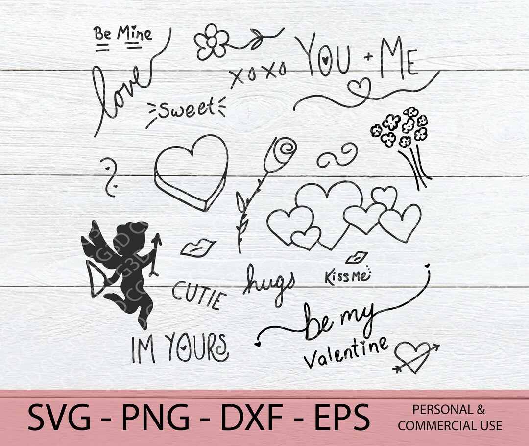 Valentines Day Bundle SVG Hand Drawn - Heart SVG - Valentine SVG ...