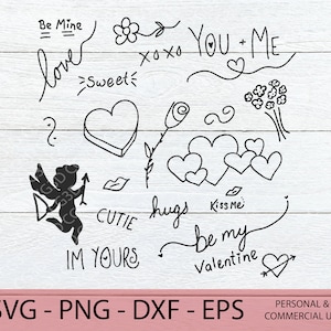 Valentines Day Bundle SVG Hand Drawn - Heart SVG - Valentine SVG ...