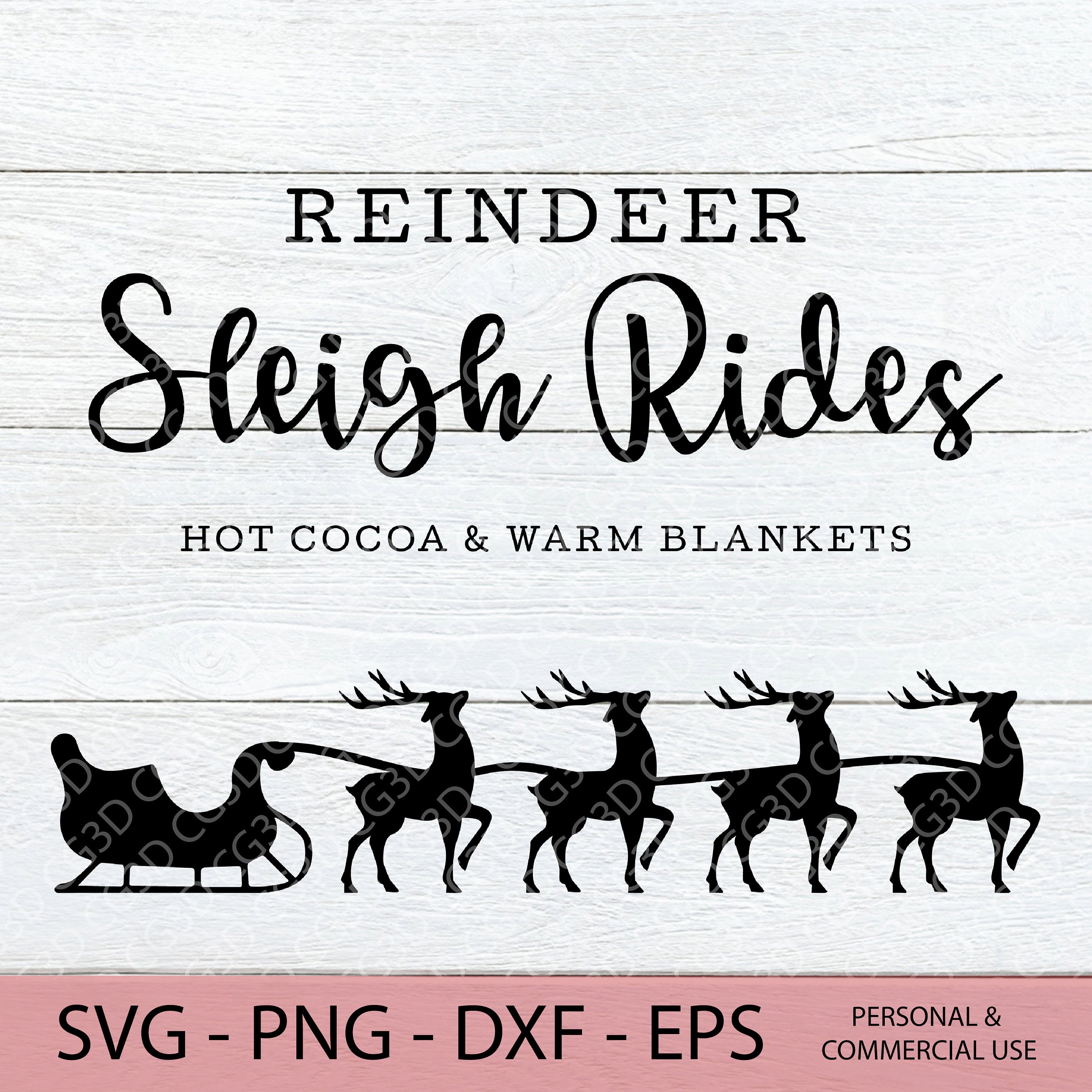 Reindeer Sleigh Rides SVG - Sleigh and Reindeer SVG - Reindeer Sign SVG ...