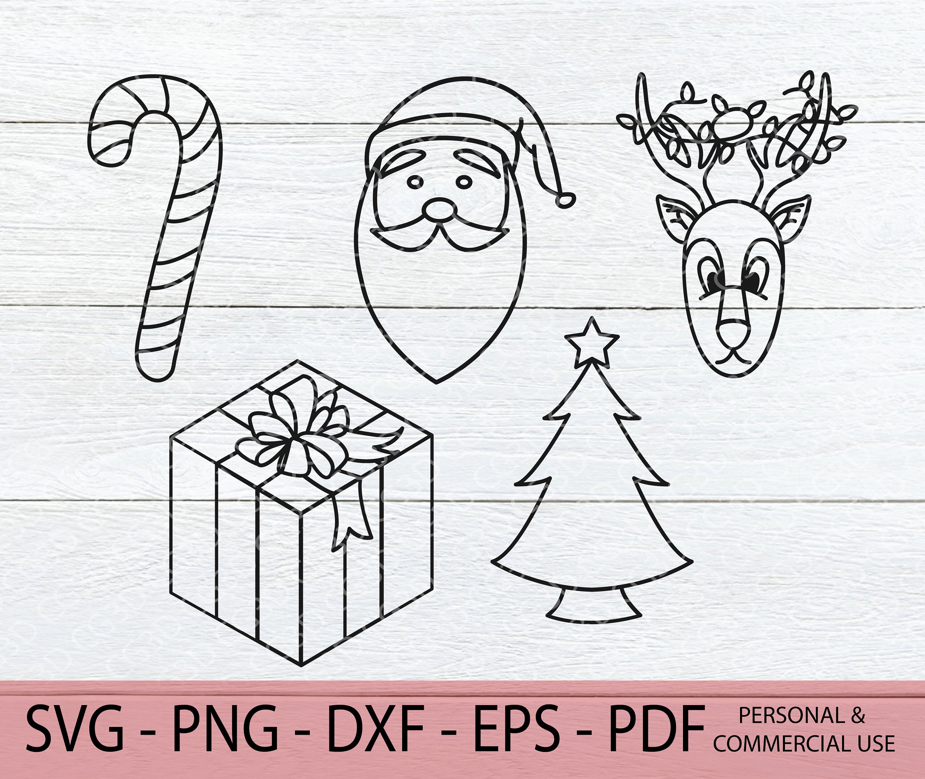 Christmas Outline SVG Bundle Santa Outline SVG Reindeer - Etsy