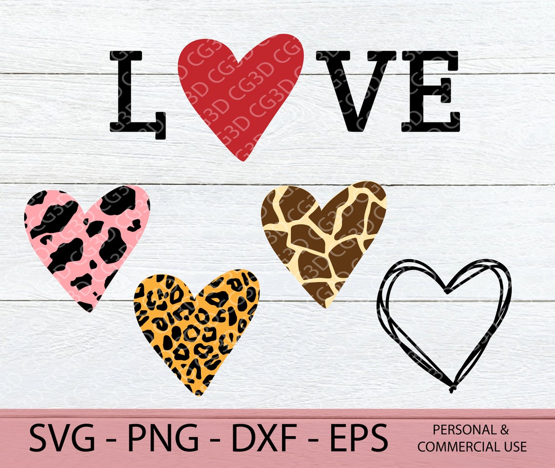 Animal Print Love Heart SVG - Leopard Print SVG - Cow Print SVG ...