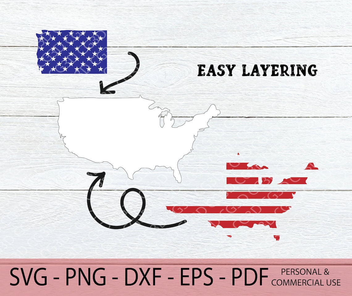 American Flag USA Svg - United States Map Svg- 4th of July Svg ...