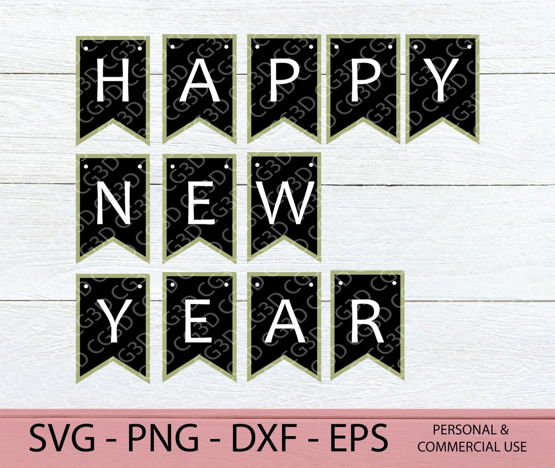 Happy New Year Pennant Banner Kit SVG New Year Decoration SVG New Year ...