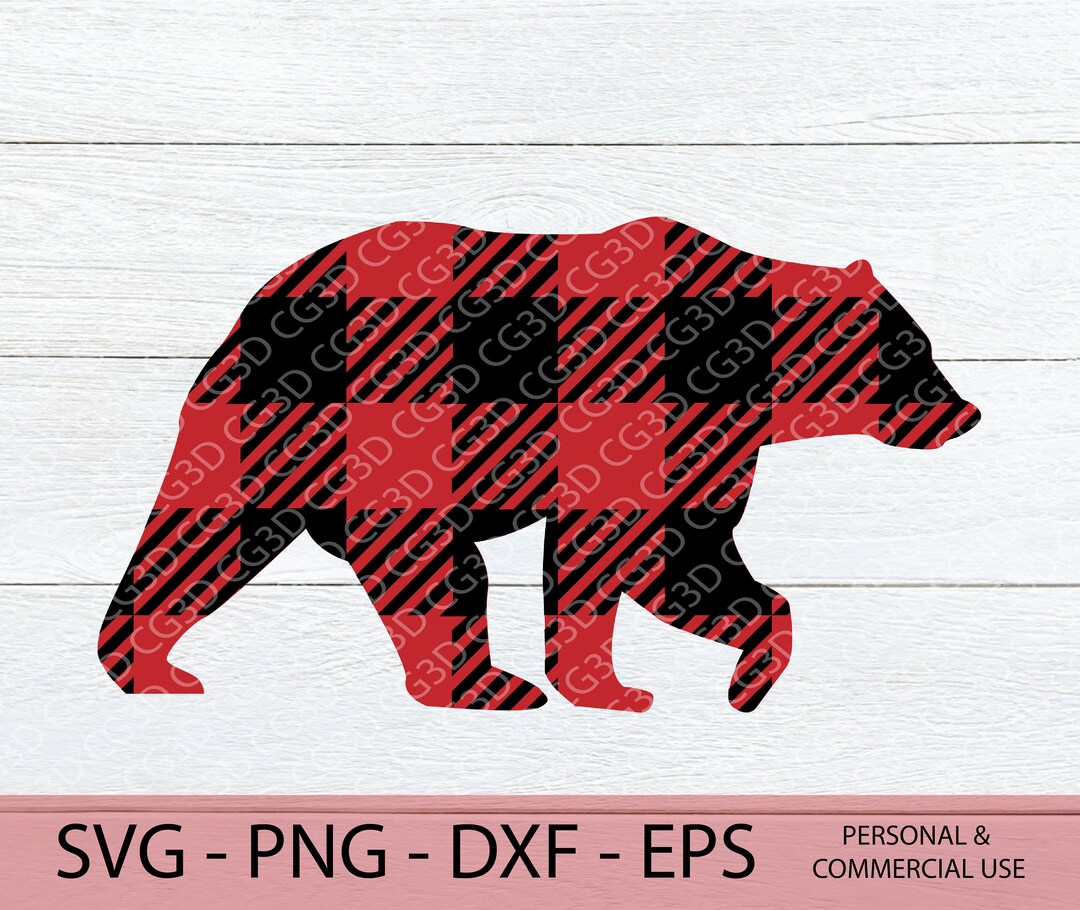 Buffalo Plaid Bear SVG - Plaid Christmas SVG - Bear SVG - Christmas ...