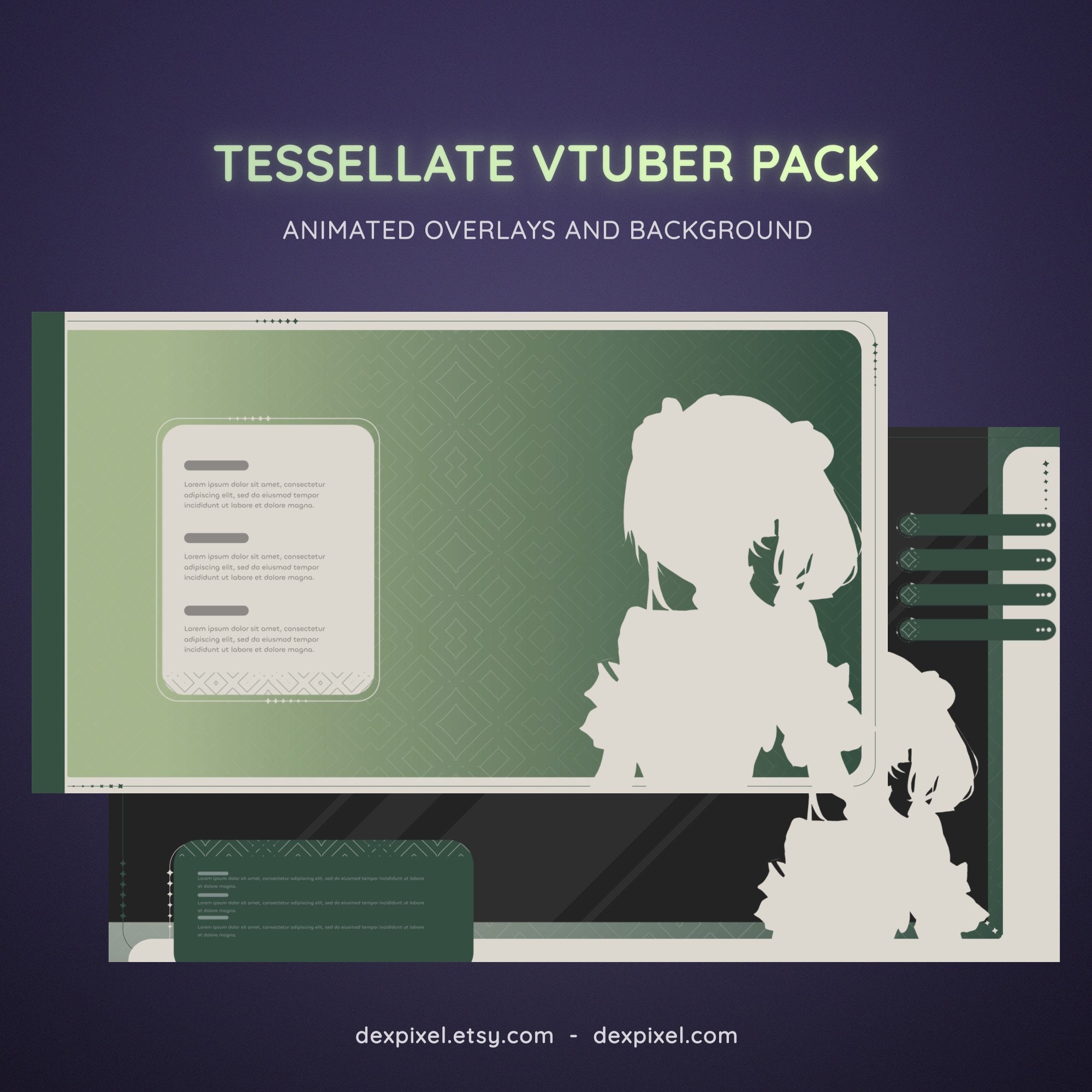 Green Tea Tessellate Vtuber Stream Pack | Animated Overlays - Etsy