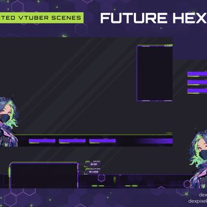 Purple Green Futuristic Hexagonal Animated Stream Pack | Hex Glitch Animated Stream Overlays ...