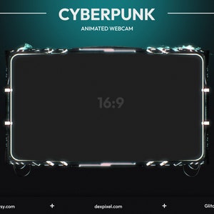 Cyberpunk Cyan Blue Animated Stream Webcam | Glitch Stream Came Border ...