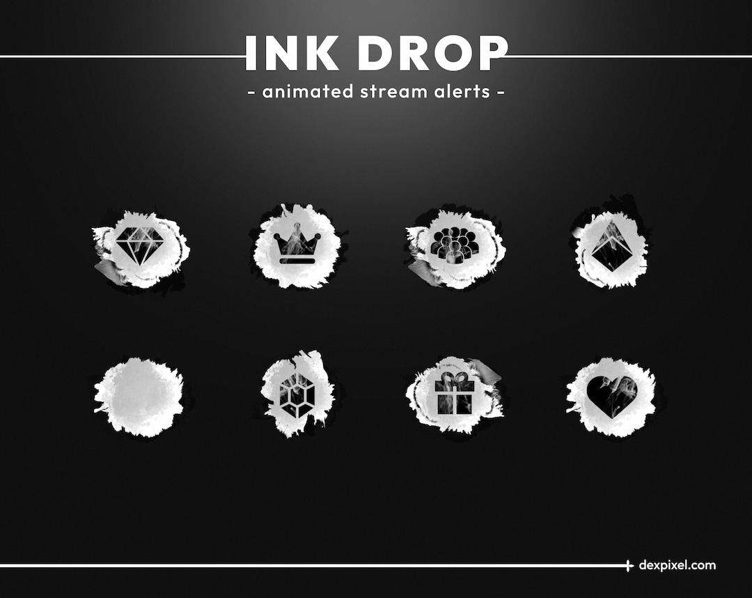 White and Black Ink Drop Animated Twitch Stream Alerts | Ink Drop ...