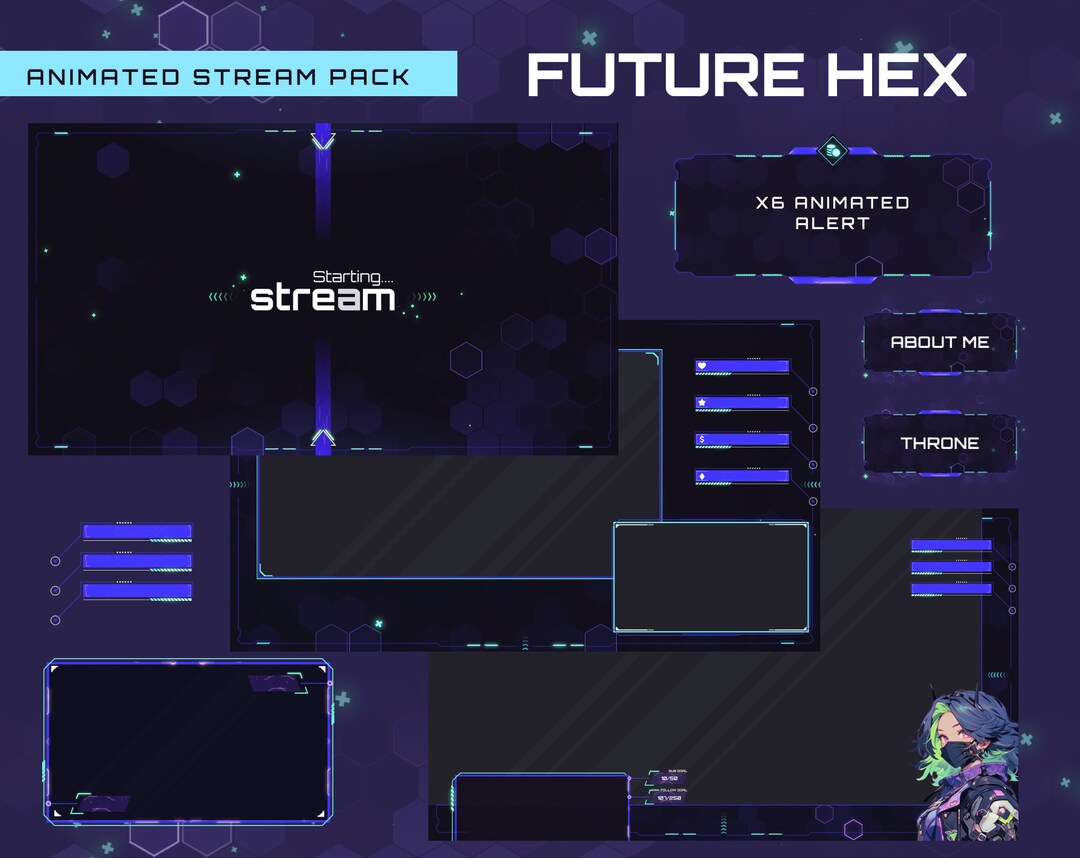 Purple Blue Futuristic Hexagonal Animated Stream Pack | Hex Glitch ...