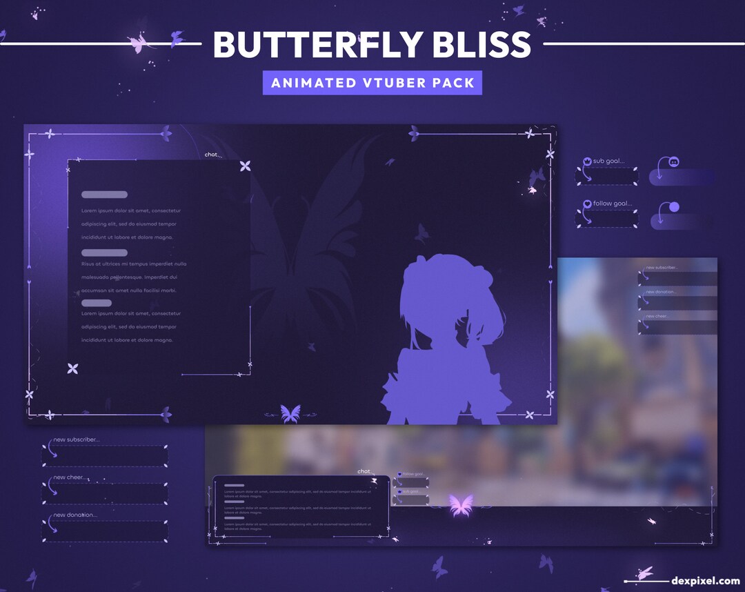 Butterfly Bliss Purple Vtuber Stream Pack | Butterflies Animated ...