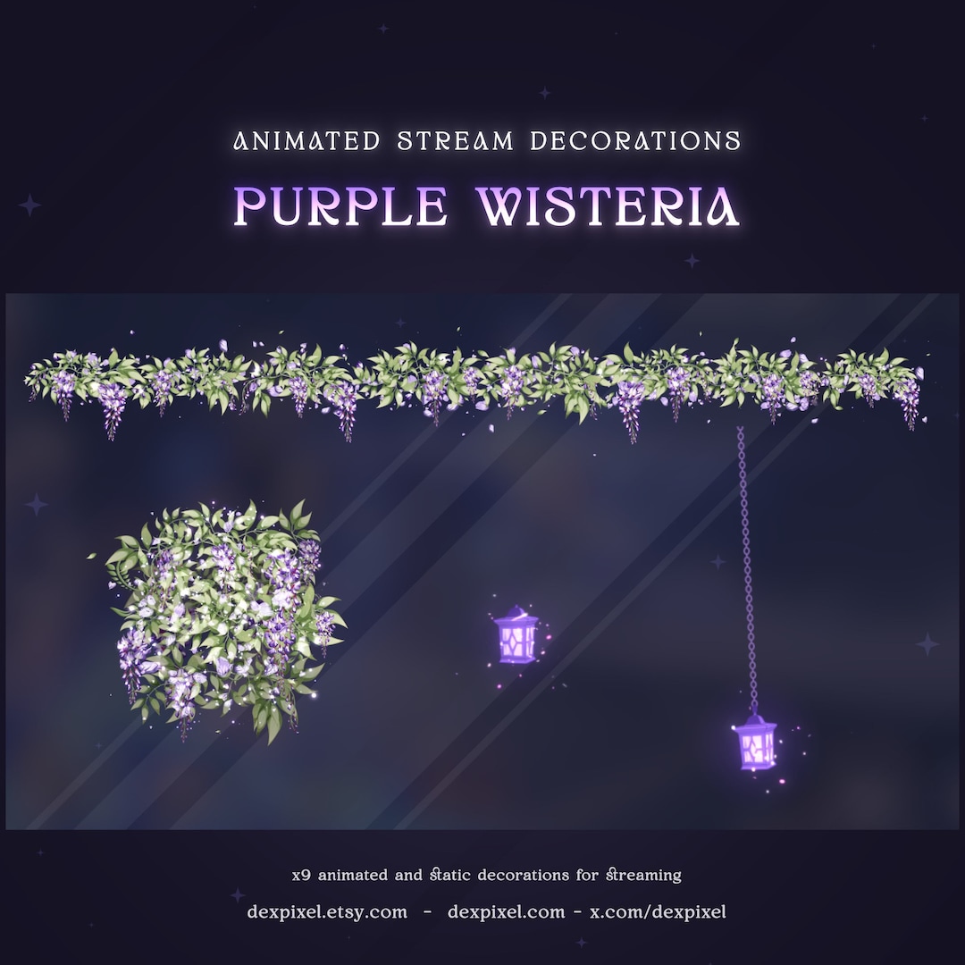 Purple White Wisteria Bloom Flowers Stream Decoration | Animated Deco ...