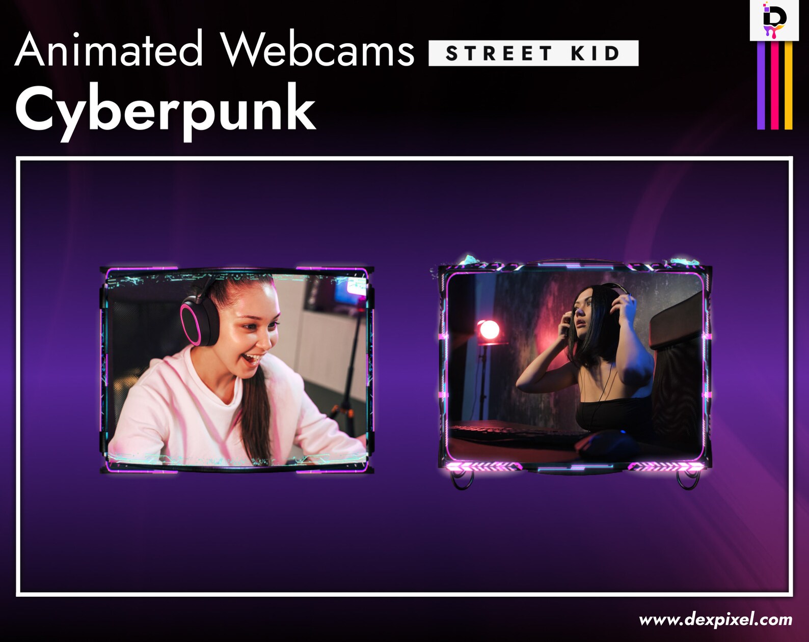 Cyberpunk Purple Animated Stream Webcam. Glitch Stream Came - Etsy